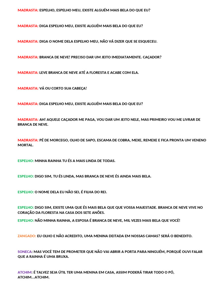 TEATRO DA BRANCA DE NEVE (FALAS) | PDF