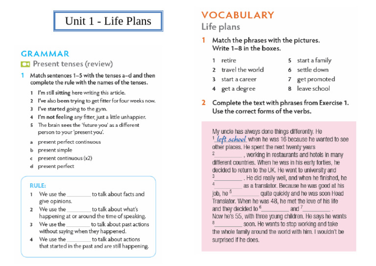 Unit 1 Life Plans | PDF
