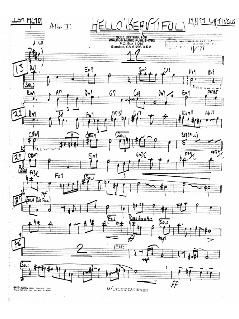 Hello Beautiful (Matt Catingub) AS1 Solo part | PDF