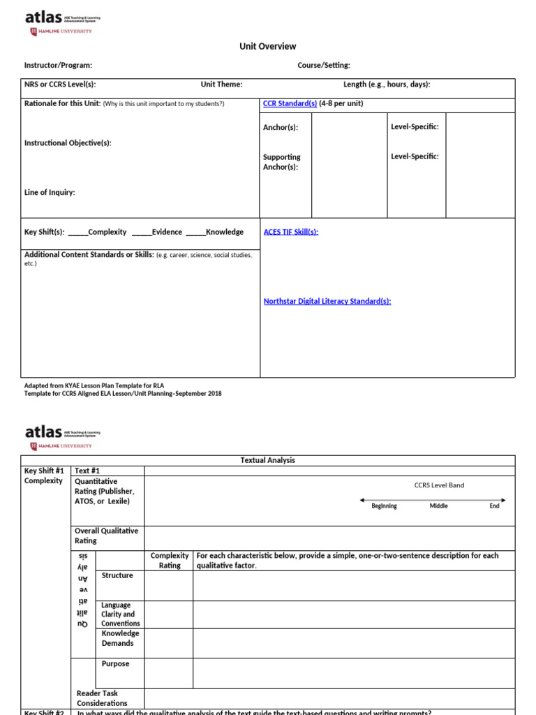 CCRS Aligned ELA Unit Plan Template | PDF | Lesson Plan | Teaching