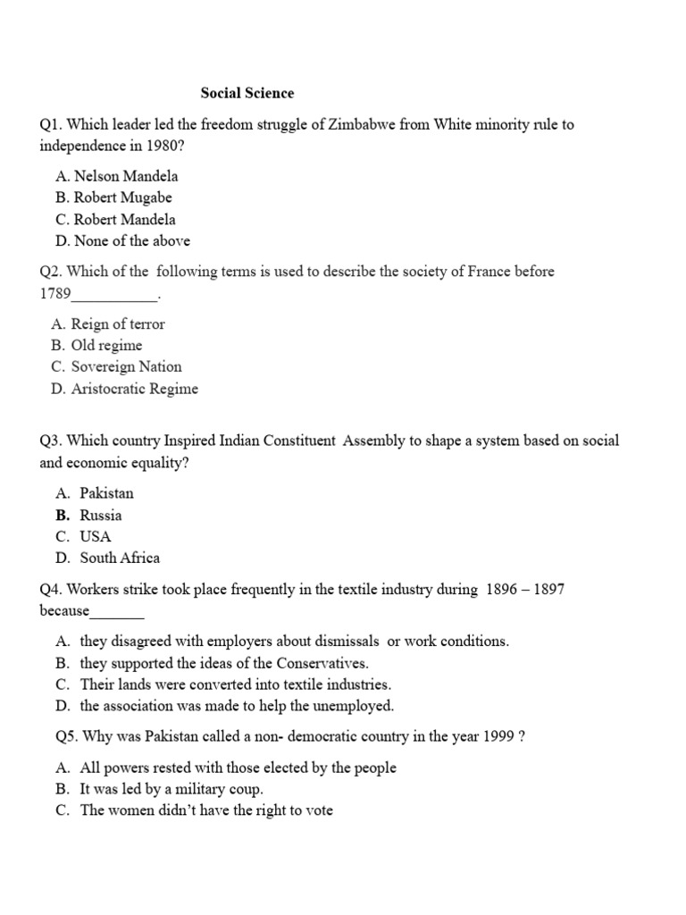 Social Science MCQ | PDF