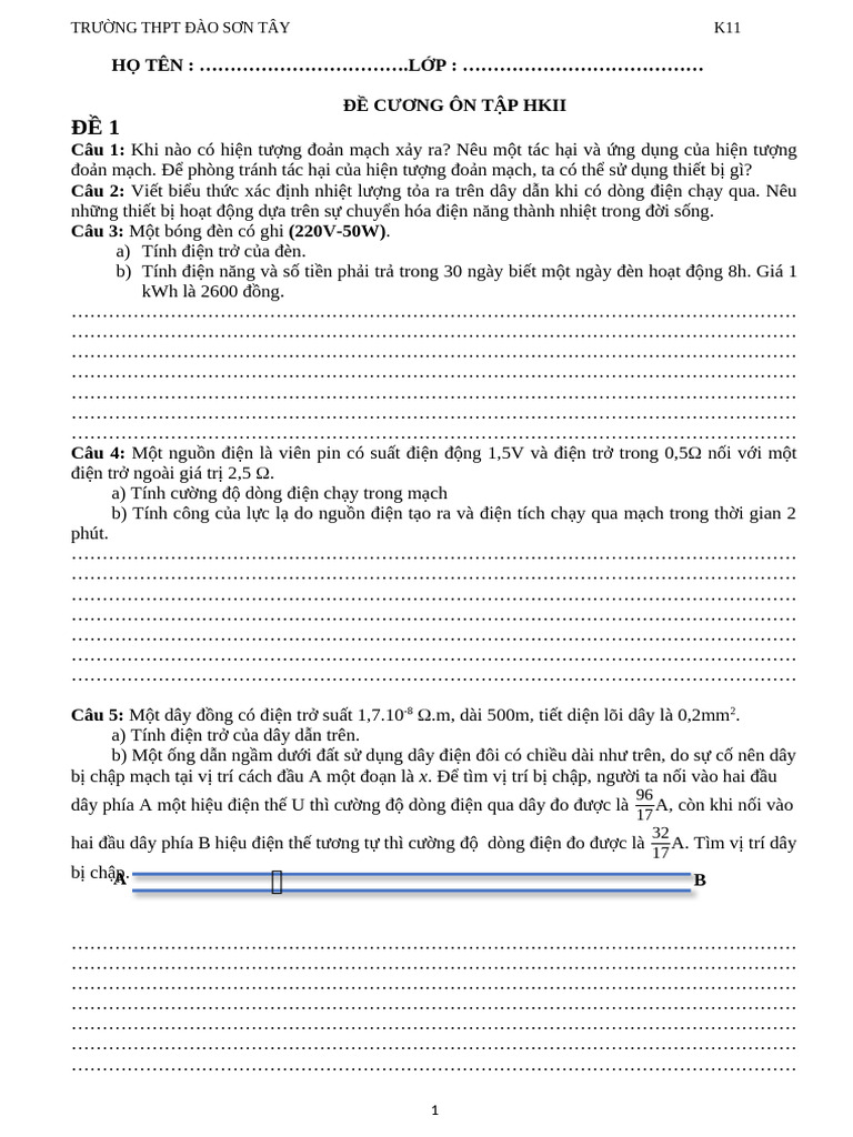 11 - de - Cuong On Tap - Hkii - Vat - Li - 11 | PDF