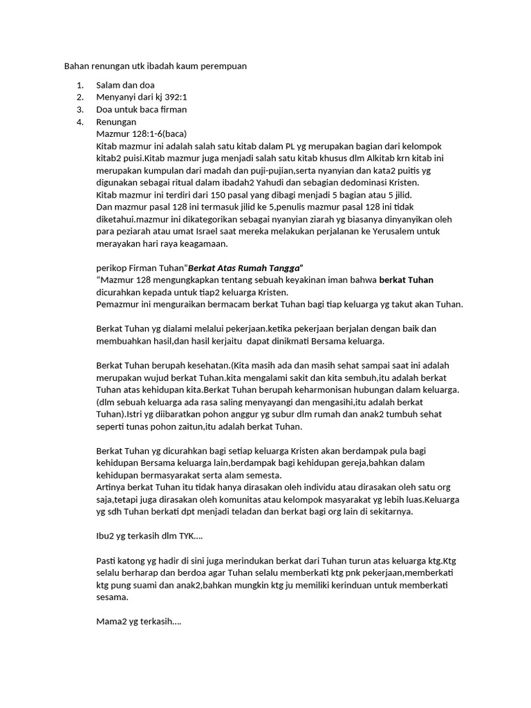 Berkat Tuhan dalam Mazmur 128 | PDF