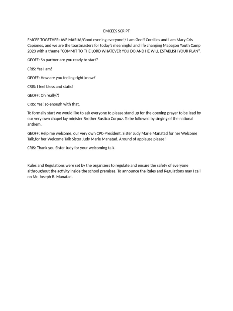 Emcees Script | PDF | Social Science | Lifestyle