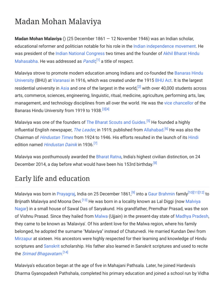 Madan Mohan Malaviya - Wikipedia | PDF