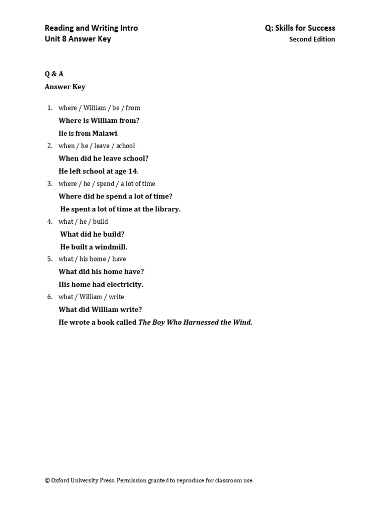 Q2e RW0 U08 Grammar AnswerKey | PDF