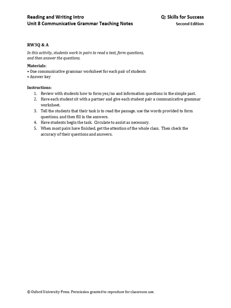 Q2e RW0 U08 GrammarTeachingNotes | PDF