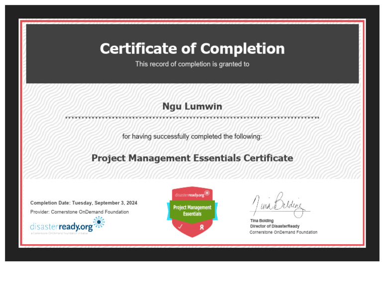 Ngu Lumwin: Project Management Certificate | PDF