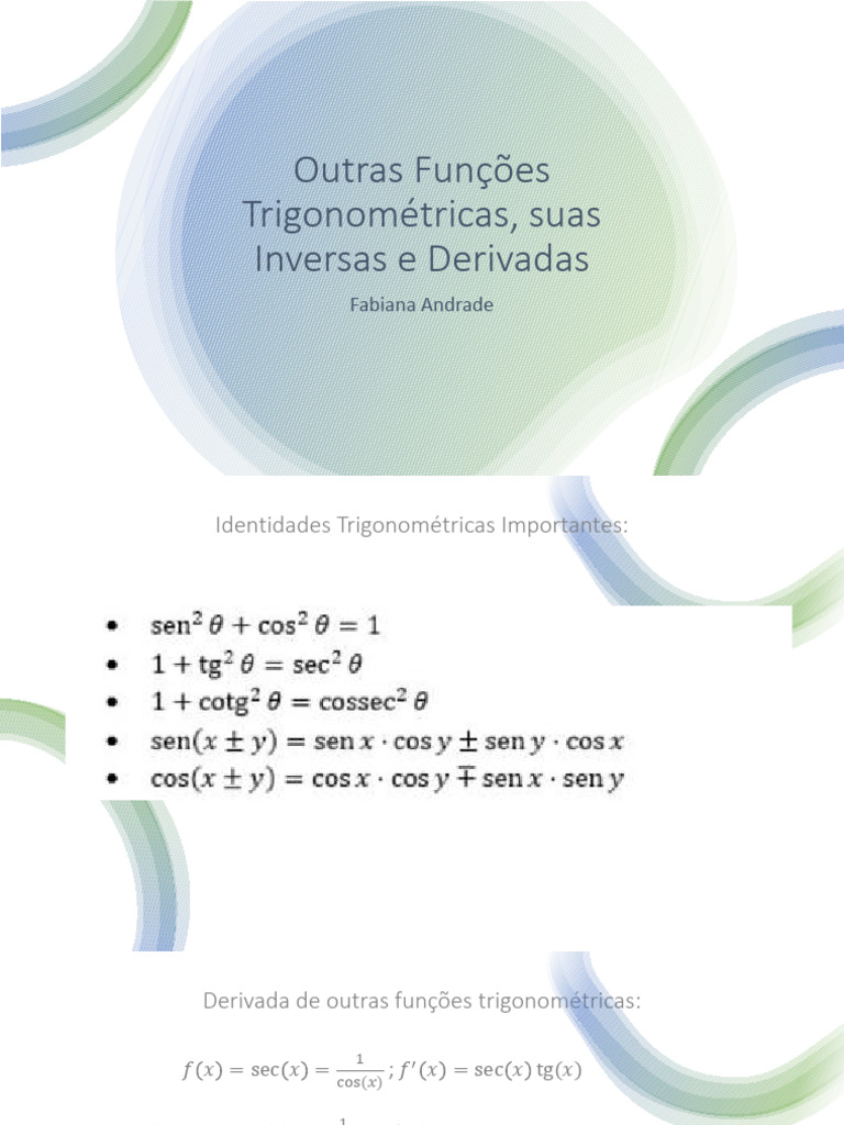 Aula Ao Vivo Derivadas Funções Trigonometricas e Suas Inversas | PDF ...
