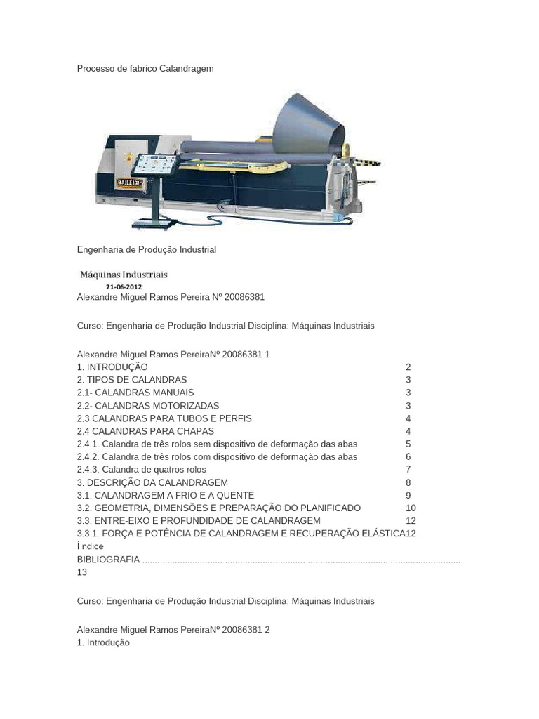 Processo de Fabrico Calandragem | PDF