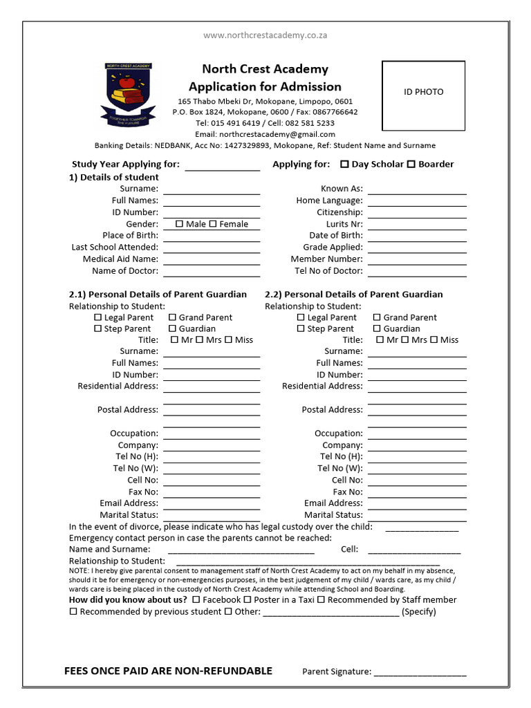Northcrest Academy Fee Structure | PDF | Indemnity | Dormitory