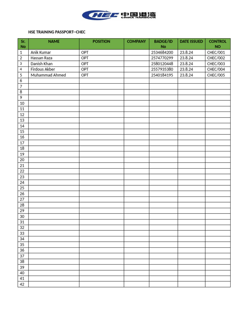 Hse Training Passport Chec | PDF