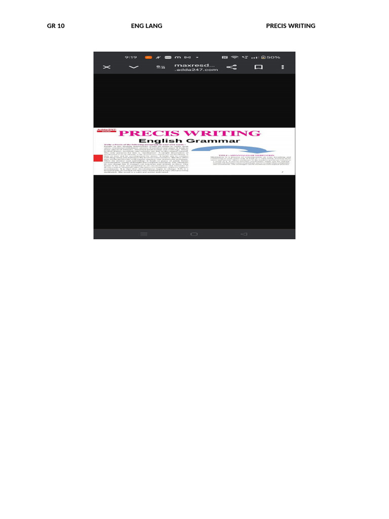 Precis Example Icse g10 | PDF