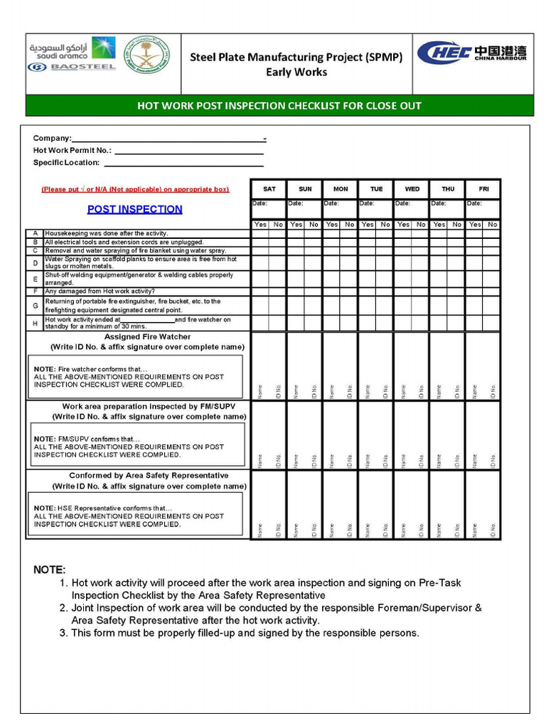 Hot Work Checklis | PDF