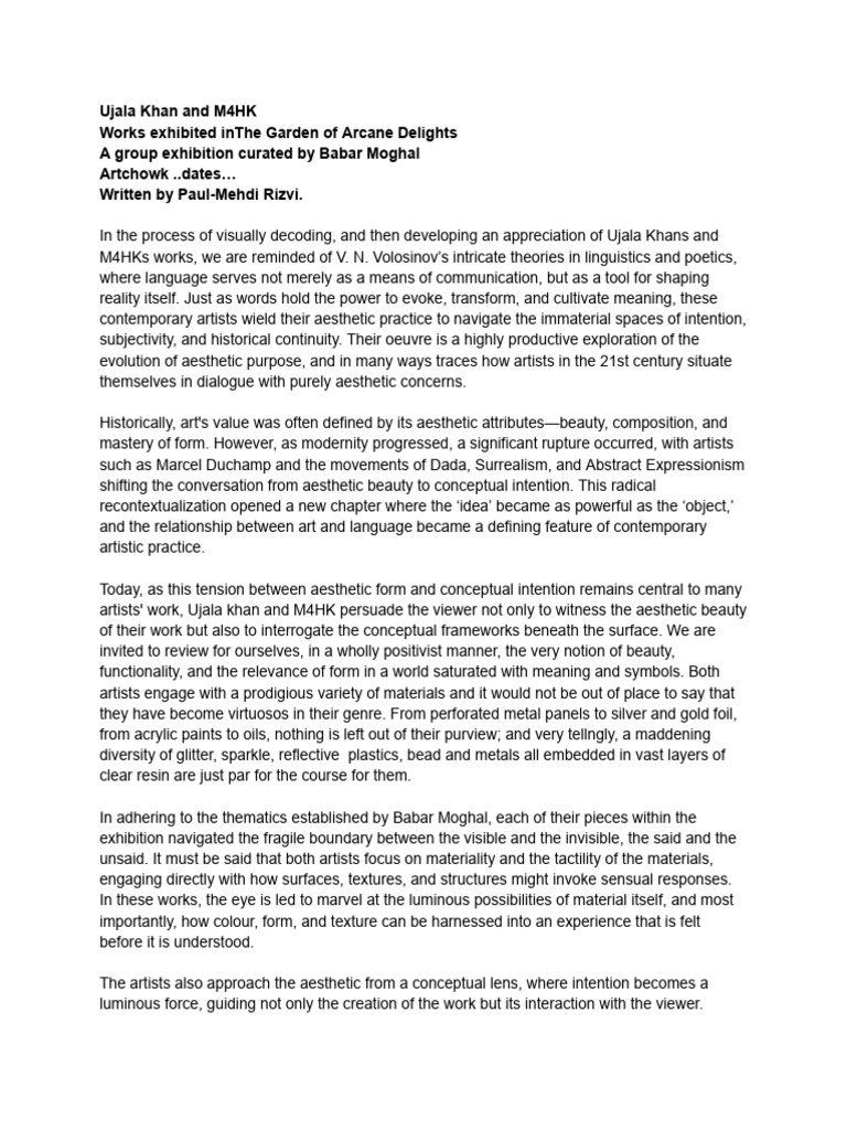 Pakistani Contemporary Art Ujala Khan And M4hk Artchowk Pdf Aesthetics The Arts