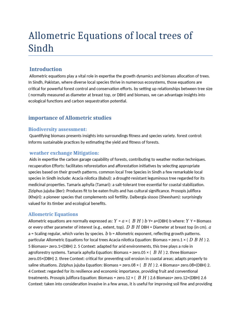 Allometric Equations of Local Trees of Sindh | PDF | Forests | Ecology
