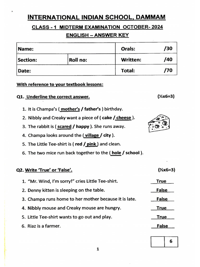 English Mid-Term Answer Key | PDF