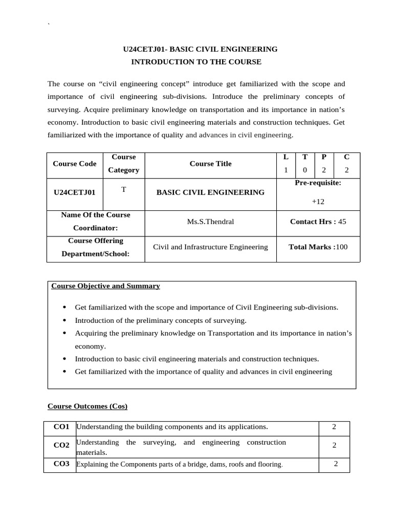 U24cetj01 - Basic Civil Engineering Final | PDF | Strength Of Materials ...