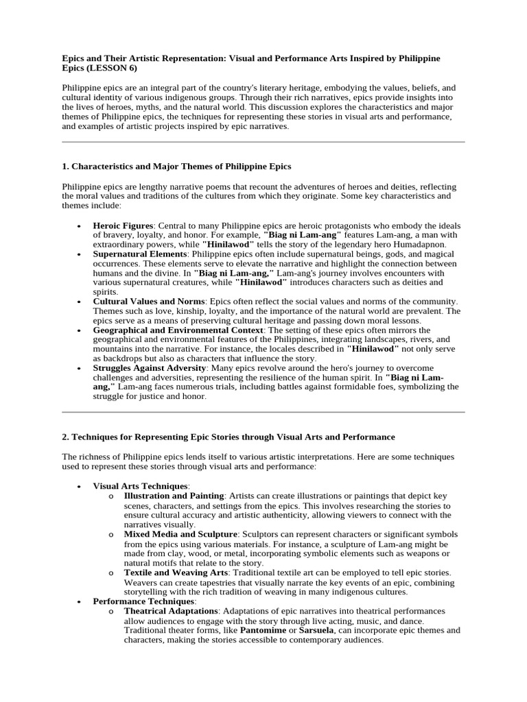 WEEK-6-Epics-and-Their-Artistic-Representation | PDF | Narrative | Poetry