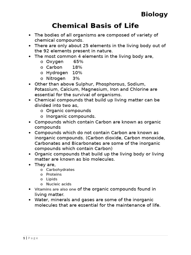 Chemical Basis of Life | PDF | Carbohydrates | Polysaccharide