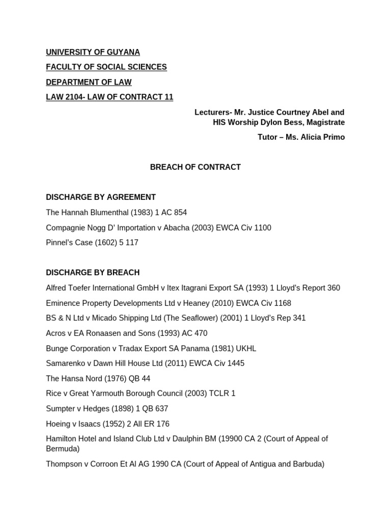 Worksheet on Breach of Contract | PDF