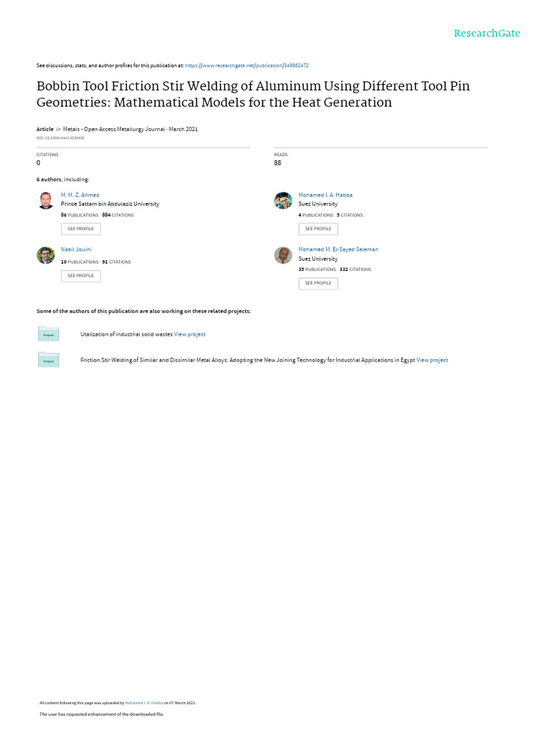 Bobbin Tool Friction Stir Welding of Aluminum Using Different Tool Pin ...