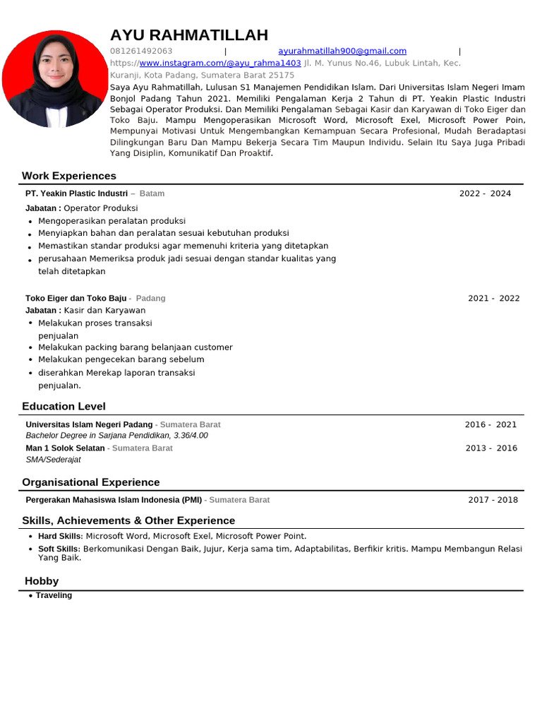CV Ayu Rahmatillah | PDF | Karier & Perkembangan