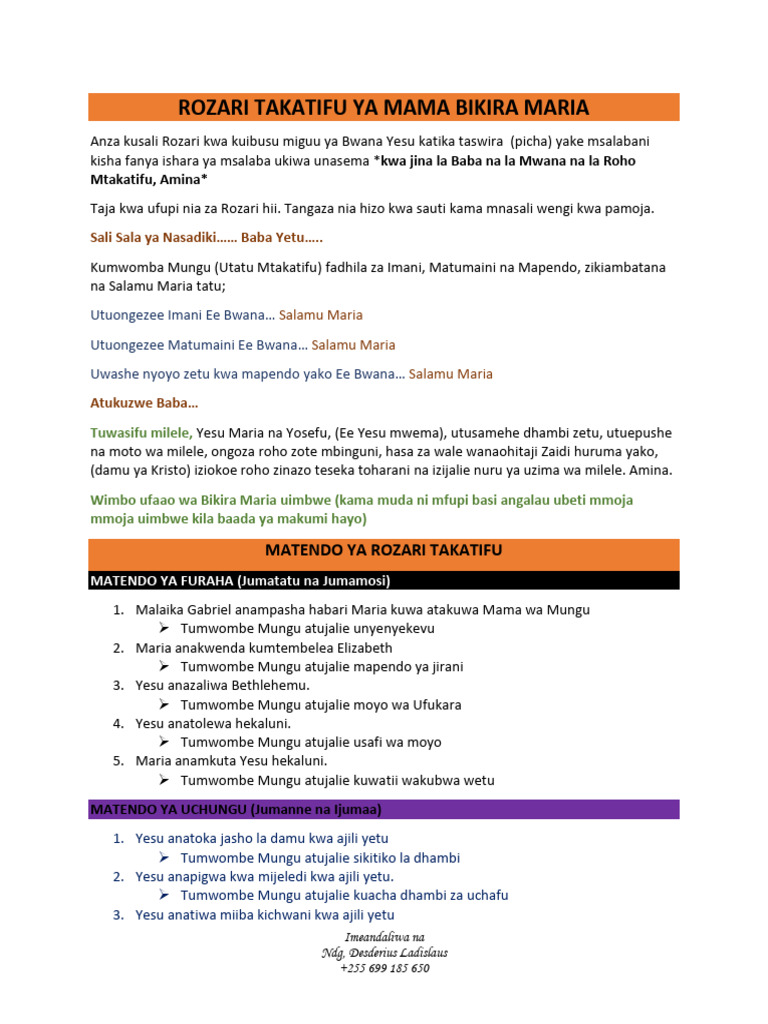Rozari Takatifu Na Nyimbo | PDF