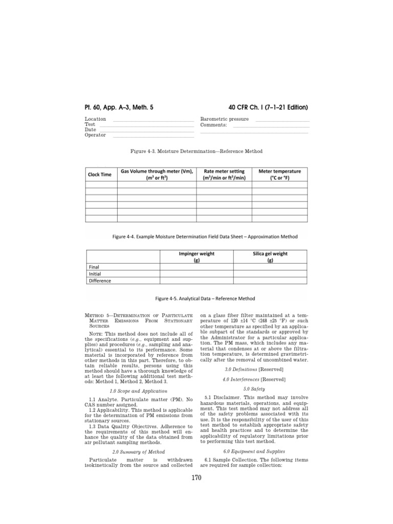 CFR-2022-title40 Part 60 Apendices FF-Method 5 | PDF | Pressure ...
