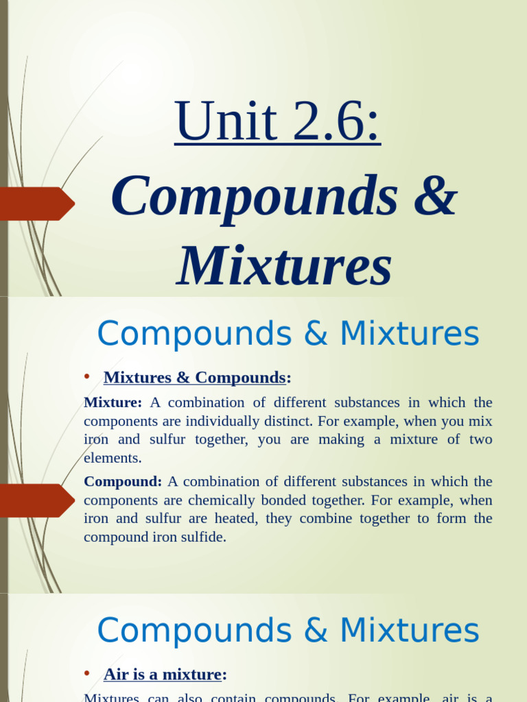 Unit 2.7 - Compounds and Mixtures | PDF | Art | Science & Mathematics