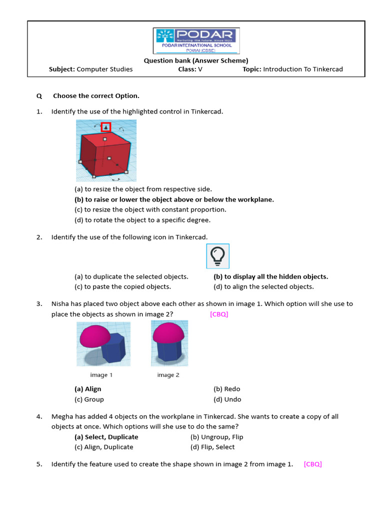 AS - QB - V - Intoduction To Tinkercad | PDF | 3 D Computer Graphics