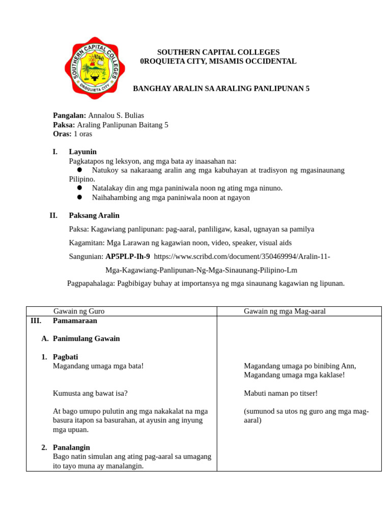 SSC-2-LESSON-PLAN - Docx Final | PDF