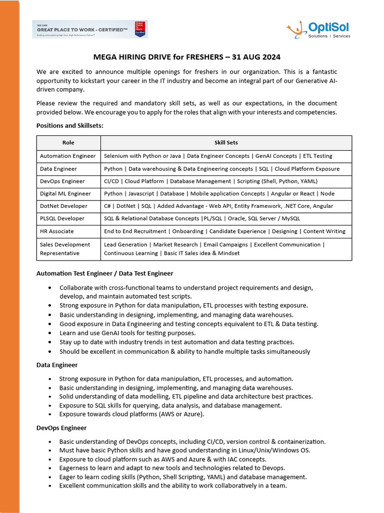 Mega Hiring Drive for Freshers 2024 | PDF | Databases | Sql