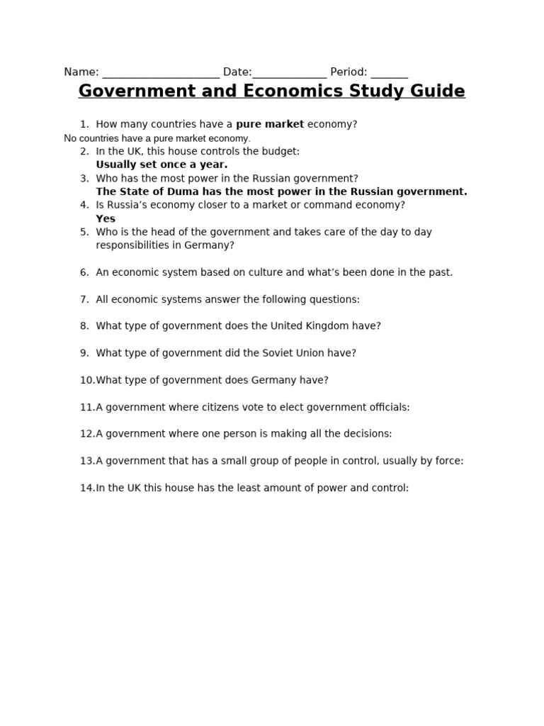 Government and Economics Study Guide | PDF