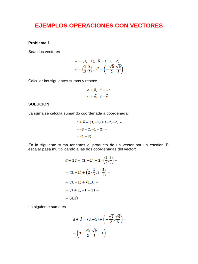 Ejemplos de Vectores para Ecampus | PDF | Vector Euclidiano | Escalar (Matemáticas)