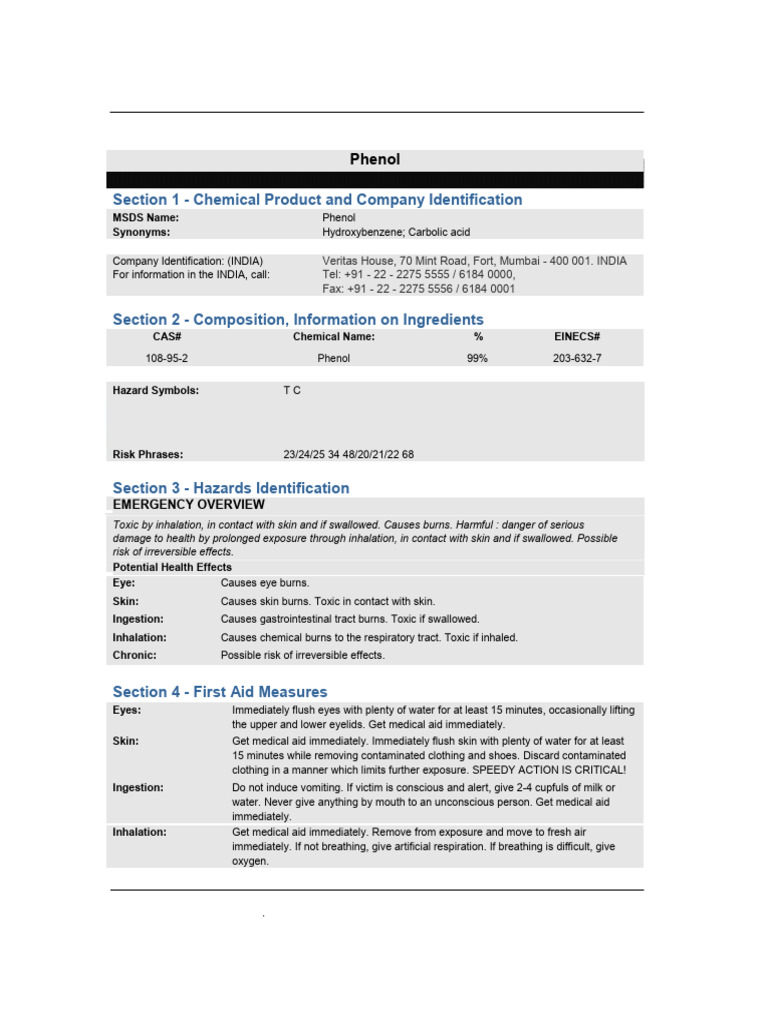 Phenol Material Safety Data Sheet | PDF | Magnesium | Personal ...