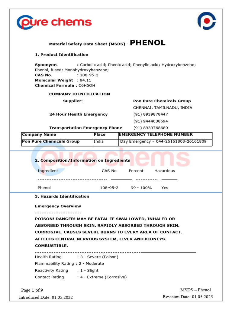 PHENOL | PDF | Fires | Combustion