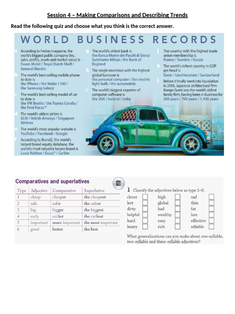 B1 Business - Session 4 Comparatives, Superlatives and Trends Student | PDF