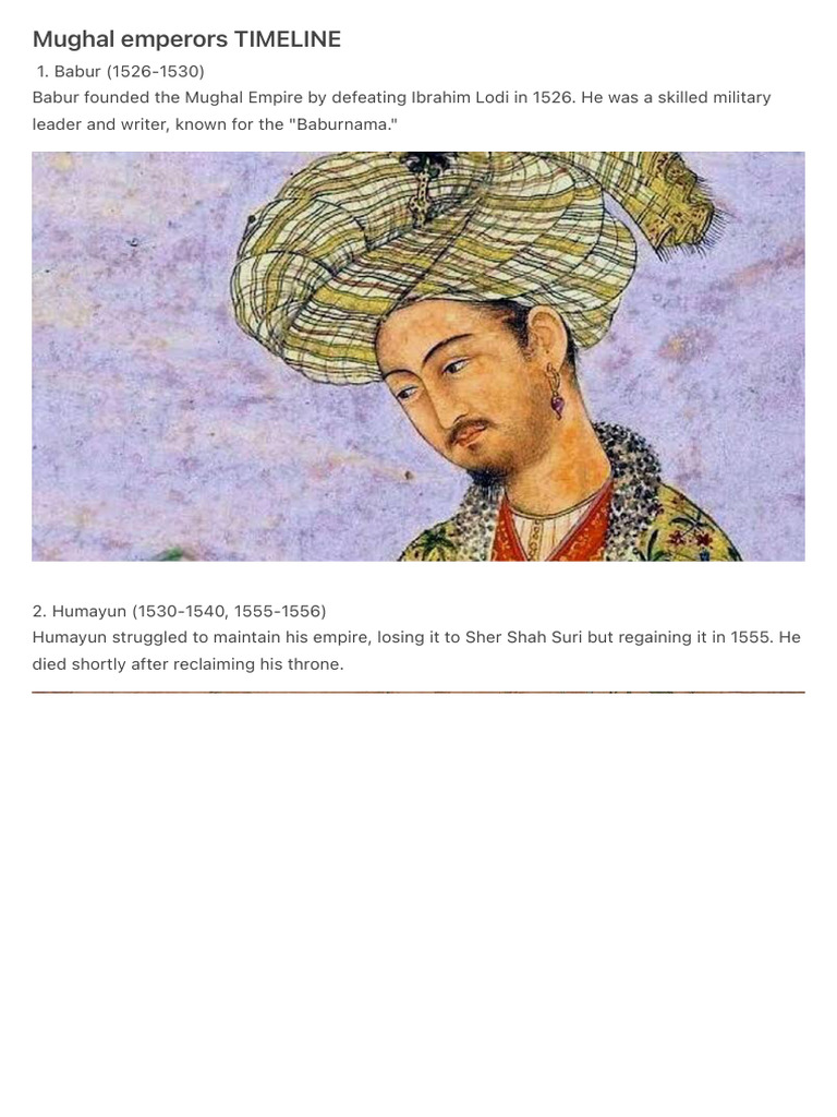 Mughal Emperors TIMELINE 4 | PDF