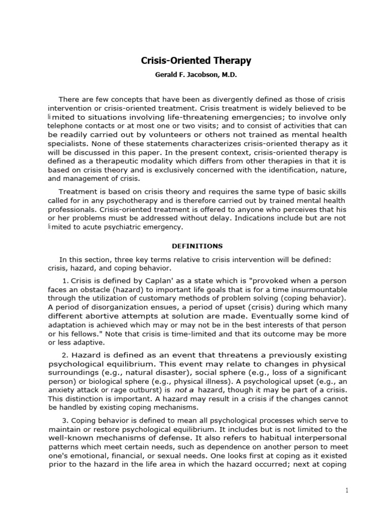 Crisis-Oriented-Therapy- Jacobson | PDF | Psychotherapy | Grief