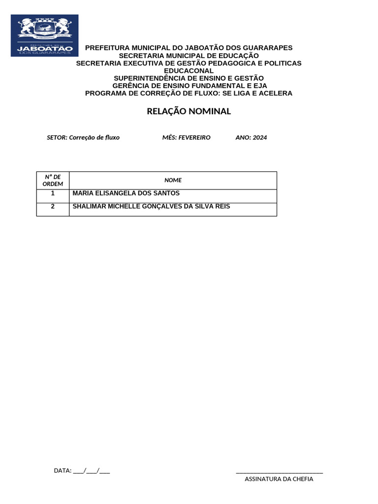 Coordenação Relação Nominal Ponto 2023 | PDF