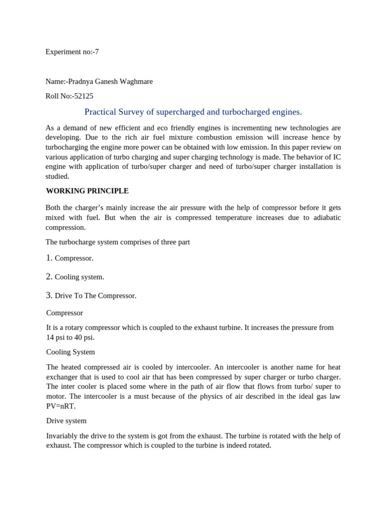 thermo experiment 7 | PDF | Turbocharger | Engines