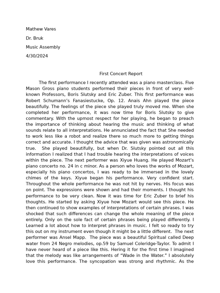 Concert Reports: Masterclass Insights | PDF | Musical Compositions ...