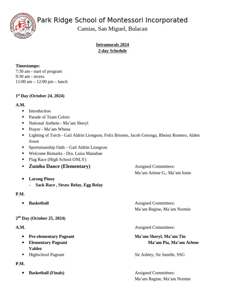 Intramurals 2024 ELEM | PDF