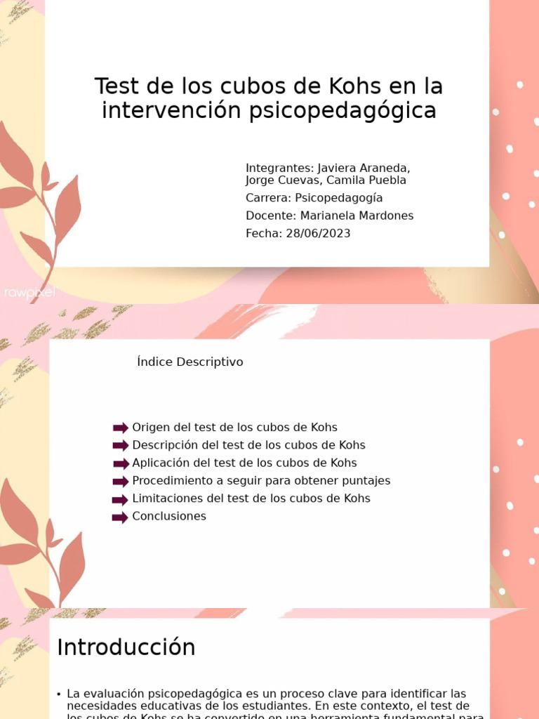 Presentación Test de Los Cubos de Kohs | PDF | Inteligencia | Sicología