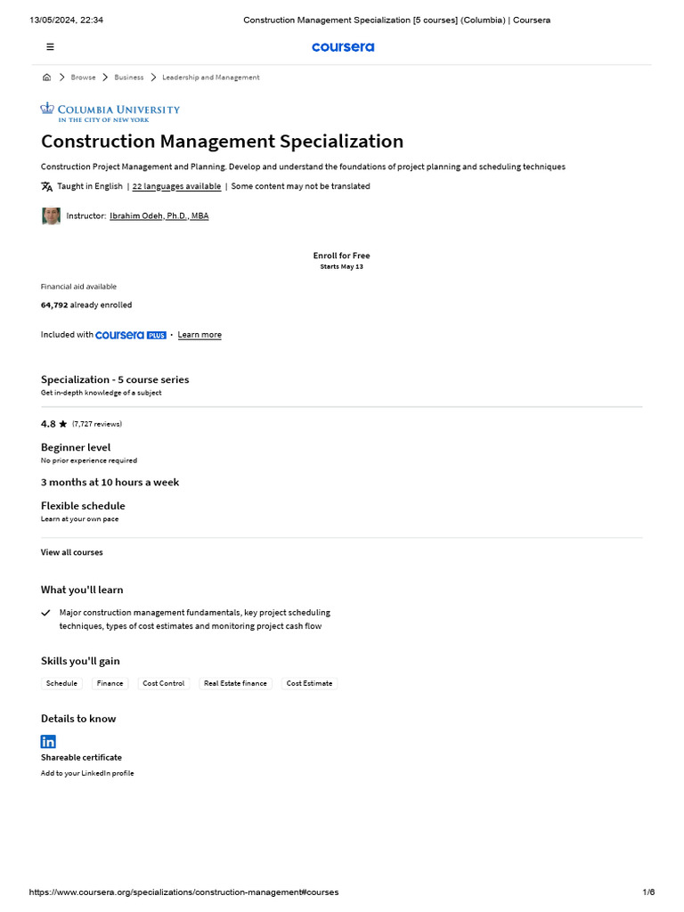 Construction Management Specialization [5 courses] (Columbia) _ Coursera | PDF | Project ...