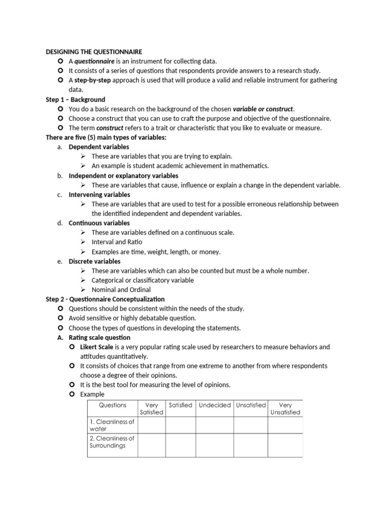 Designing The Questionnaire | PDF | Level Of Measurement | Questionnaire
