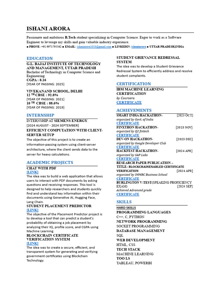 Ishani Arora Resume Genpact | PDF | Computing | Information Technology