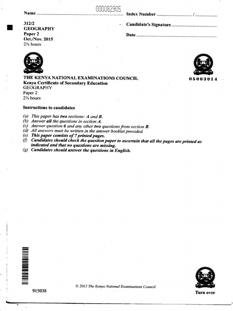 Kcse 2015 Geography Pp2 Pdf
