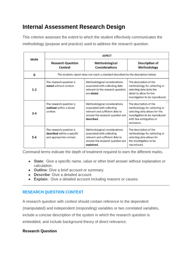 Internal Assessment Research Design | PDF | Experiment | Methodology